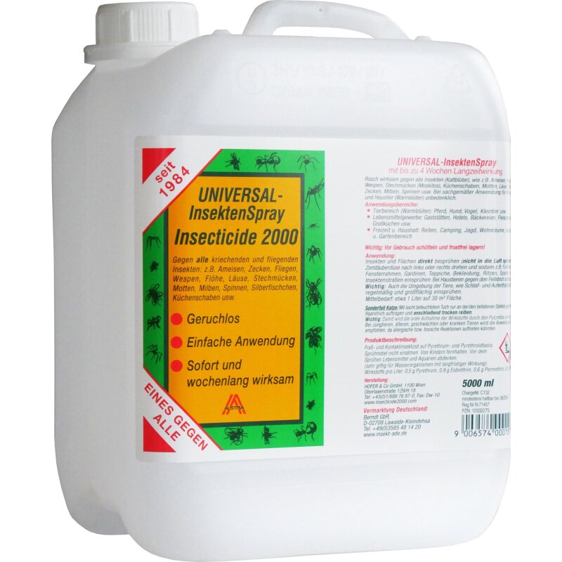 Insecticide 2000-5 Liter-Insektenspray-Schabe-Silberfische-Bettwanzen ...